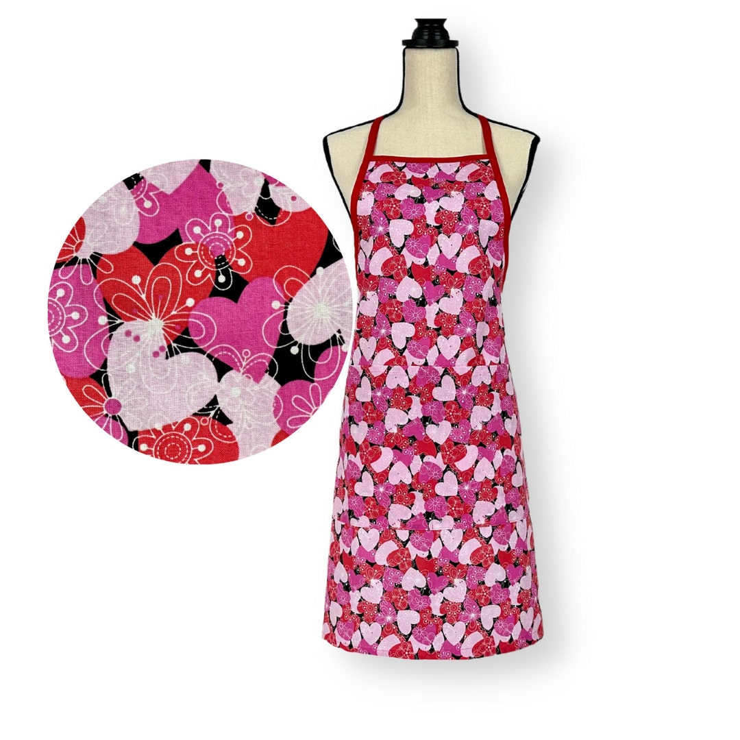 Red Heart Apron in Cotton, Sweetheart Apron With Red Trim and Ties ...