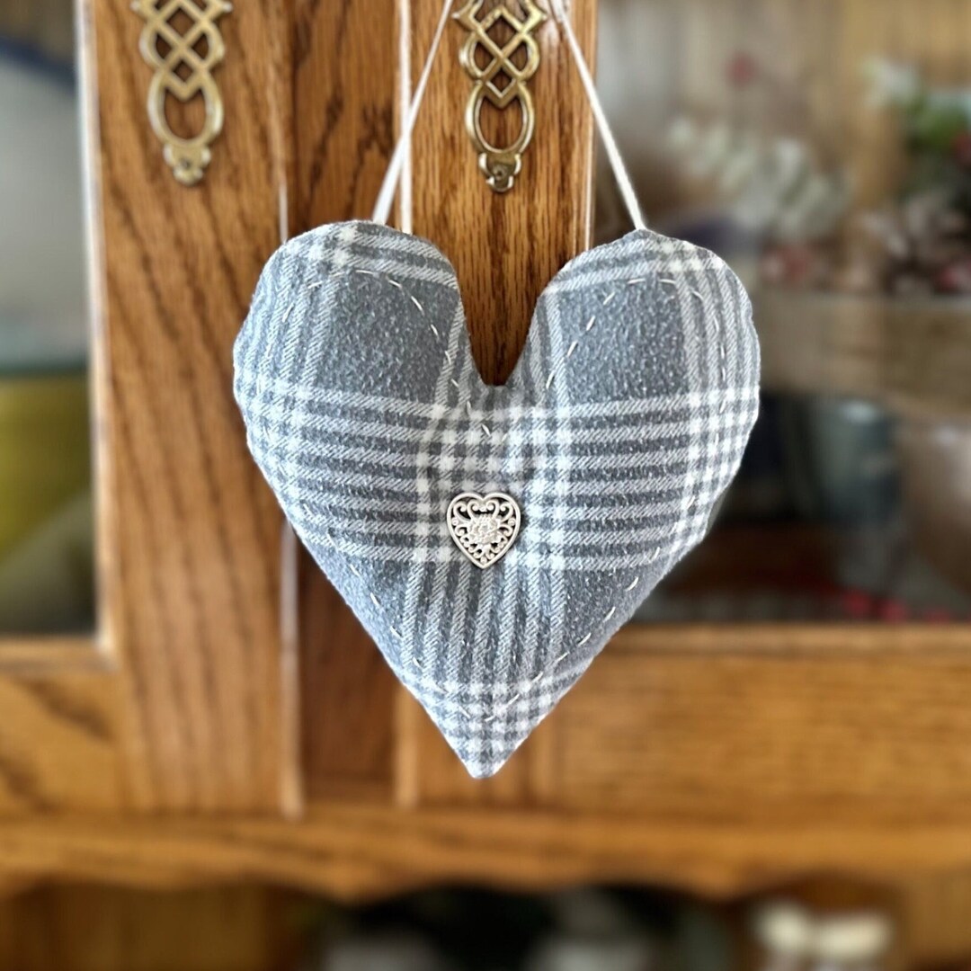 Vintage Style Flannel Heart Ornament Upcycled Gray Worn Flannel for an ...