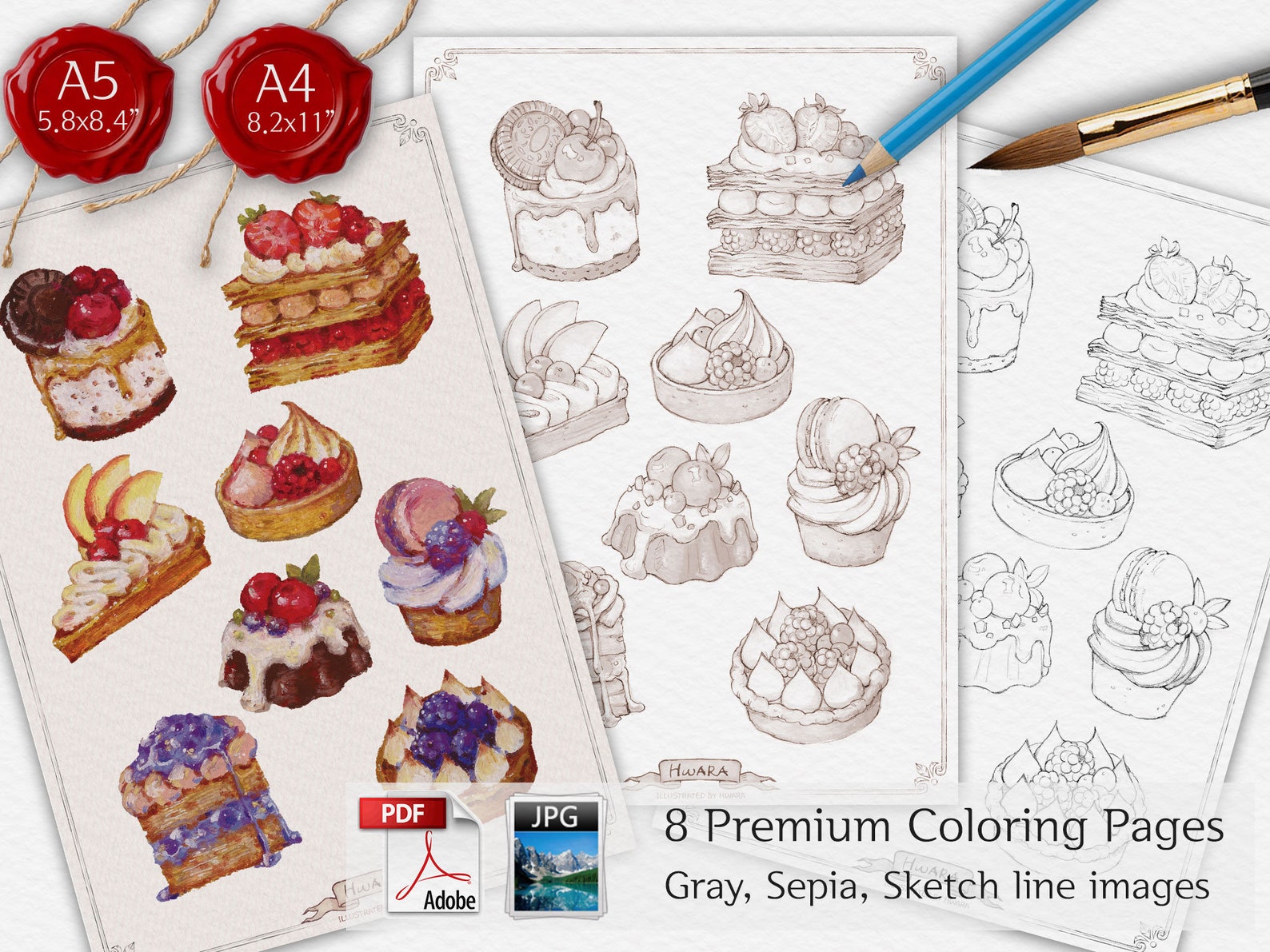 DIGITAL DOWNLOAD Dessert Coloring Dessert Illustrations - Etsy