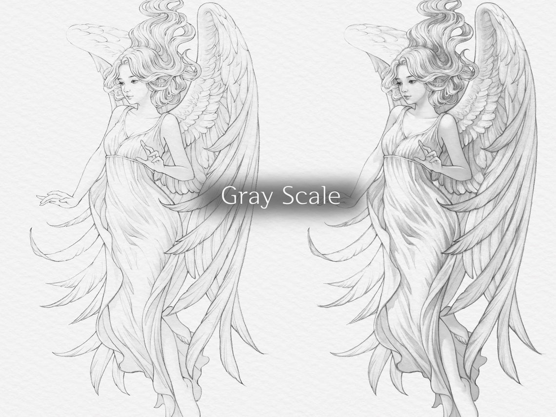 ANGEL / Coloring Page Coloring PDF for Adults Grayscale | Etsy