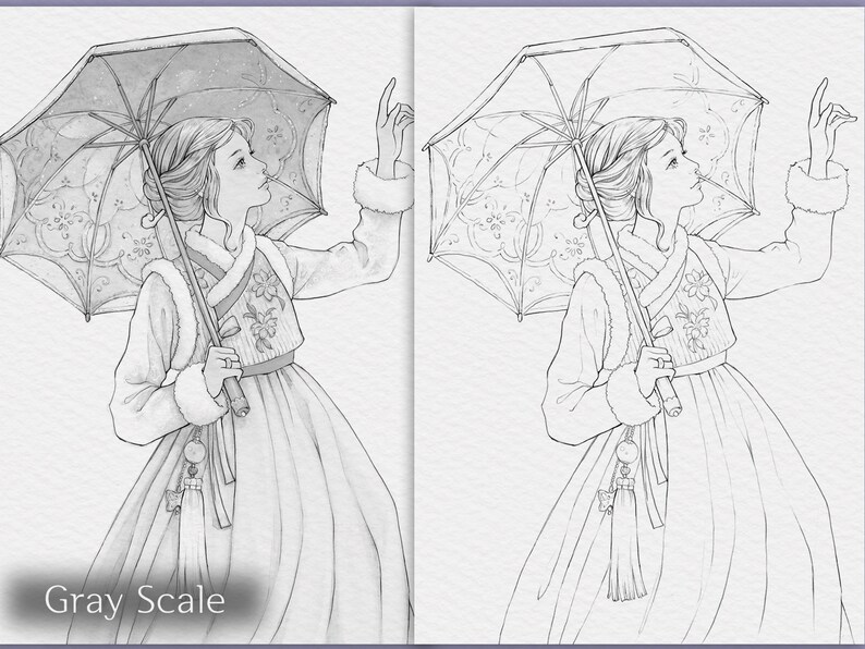 HARU / Coloring Page Coloring PDF for Adults Grayscale | Etsy