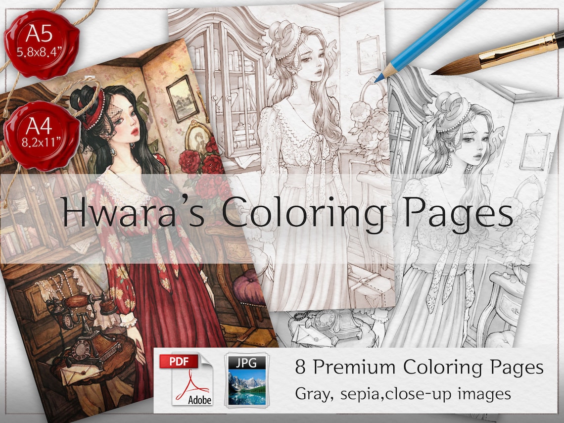 ANTIQUE / Coloring Page PDF for Adults Grayscale Coloring - Etsy