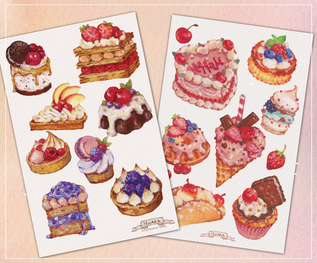 Dessert / Paper Stickers / Watercolor Illust - Etsy