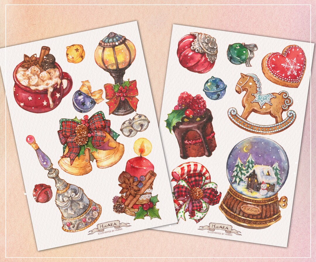 Cristmas Mas / Paper Stickers / Watercolor Illust - Etsy