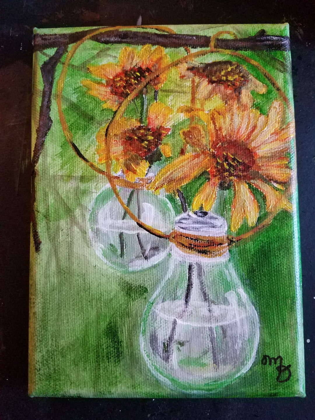 Daisies in Hanging Light-bulb Shells - 5x7 Original Acrylic - Etsy