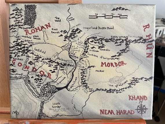 Mapa de Mordor Acrílico 10x8 sobre lienzo. - Etsy México
