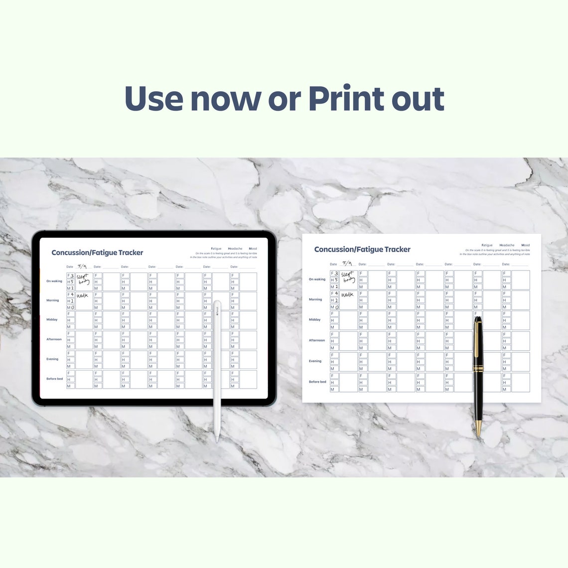 Concussion Fatigue Tracker Printable PDF, for Concussion Head Injury ...