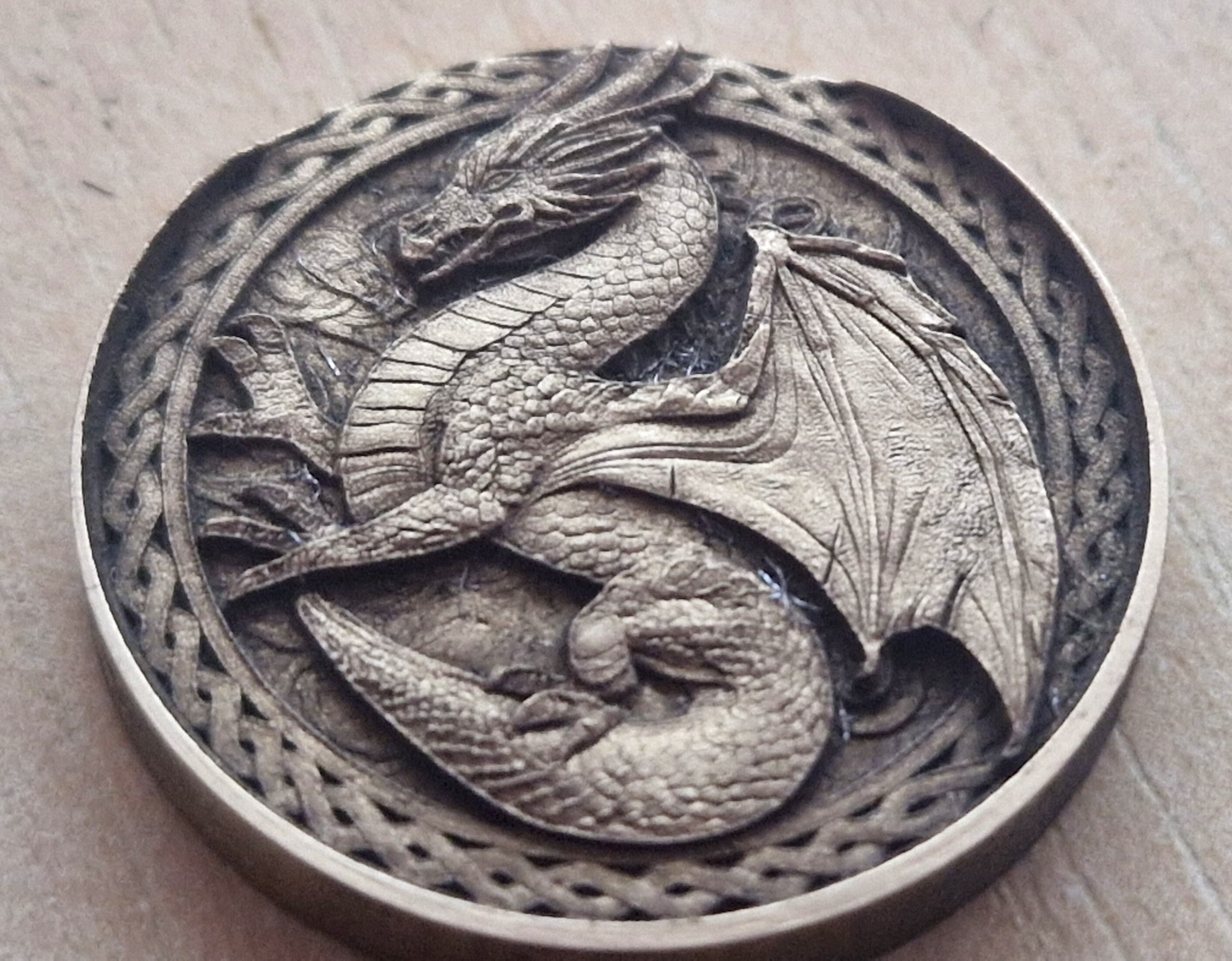 COINS Medieval Dragon and Celtic Knots Circular 3D Relief File ...