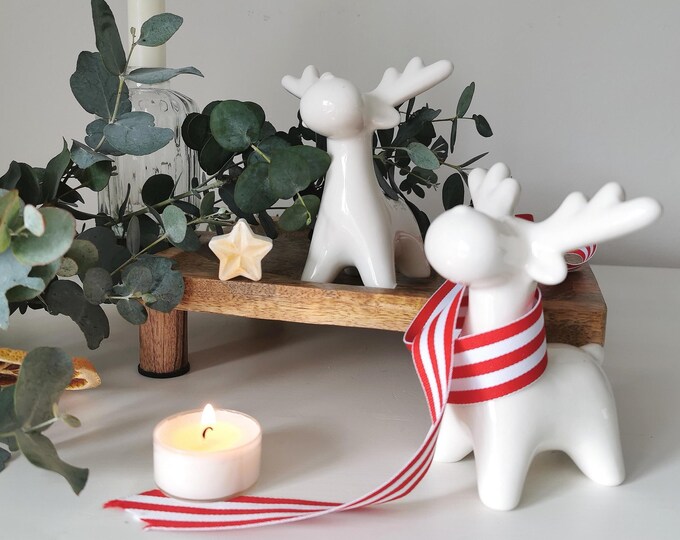 Ceramic Reindeers Christmas Ornament Festive Decoration White Reindeer ...