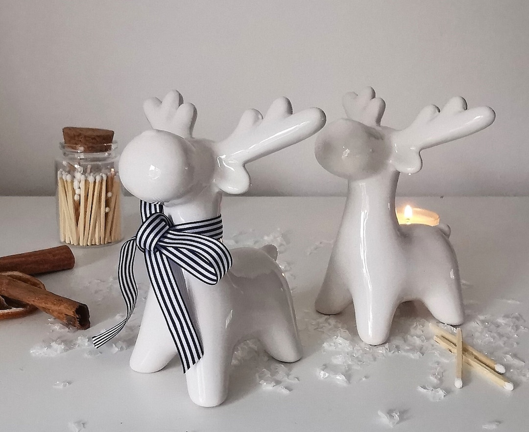 Ceramic Reindeers Christmas Ornament Festive Decoration White - Etsy UK