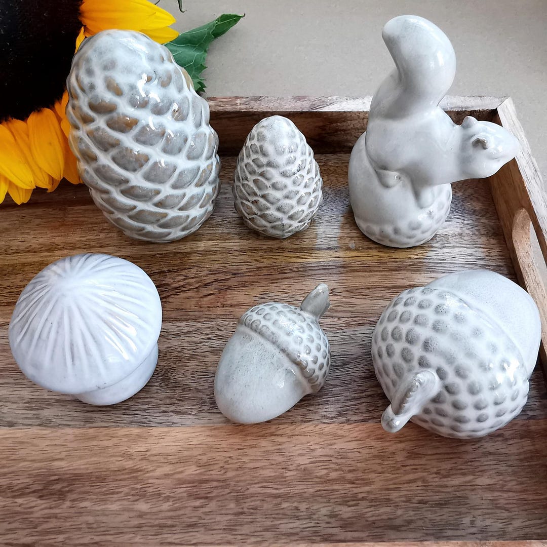 Rustic Ceramic Acorn Mushrooms Decorations: Reactive Glaze Autumn Home ...