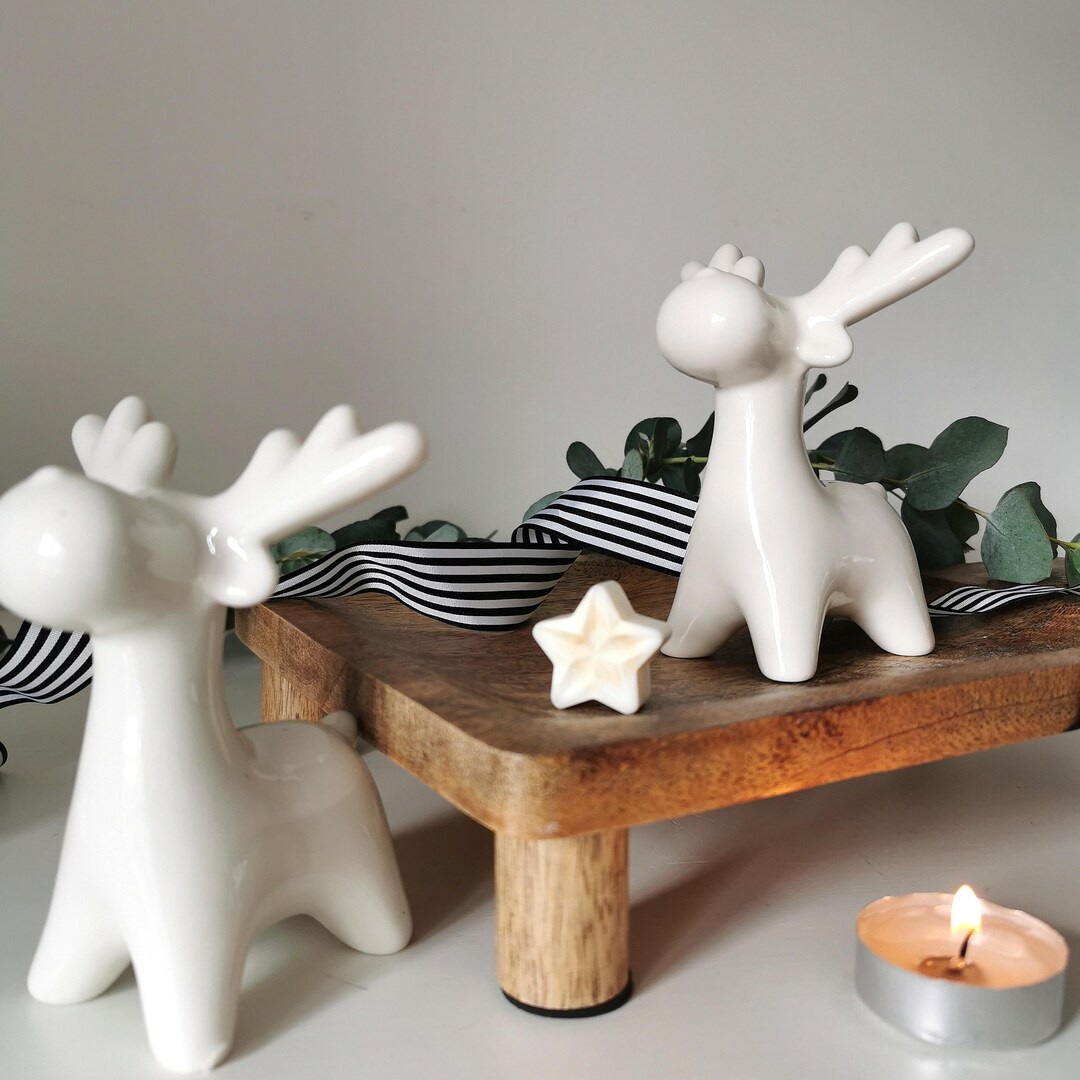 Ceramic Reindeers Christmas Ornament Festive Decoration White Reindeer ...