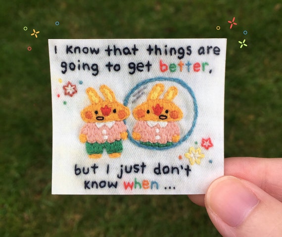 Positive Bunny Vinyl Sticker Embroidery Sticker Things | Etsy