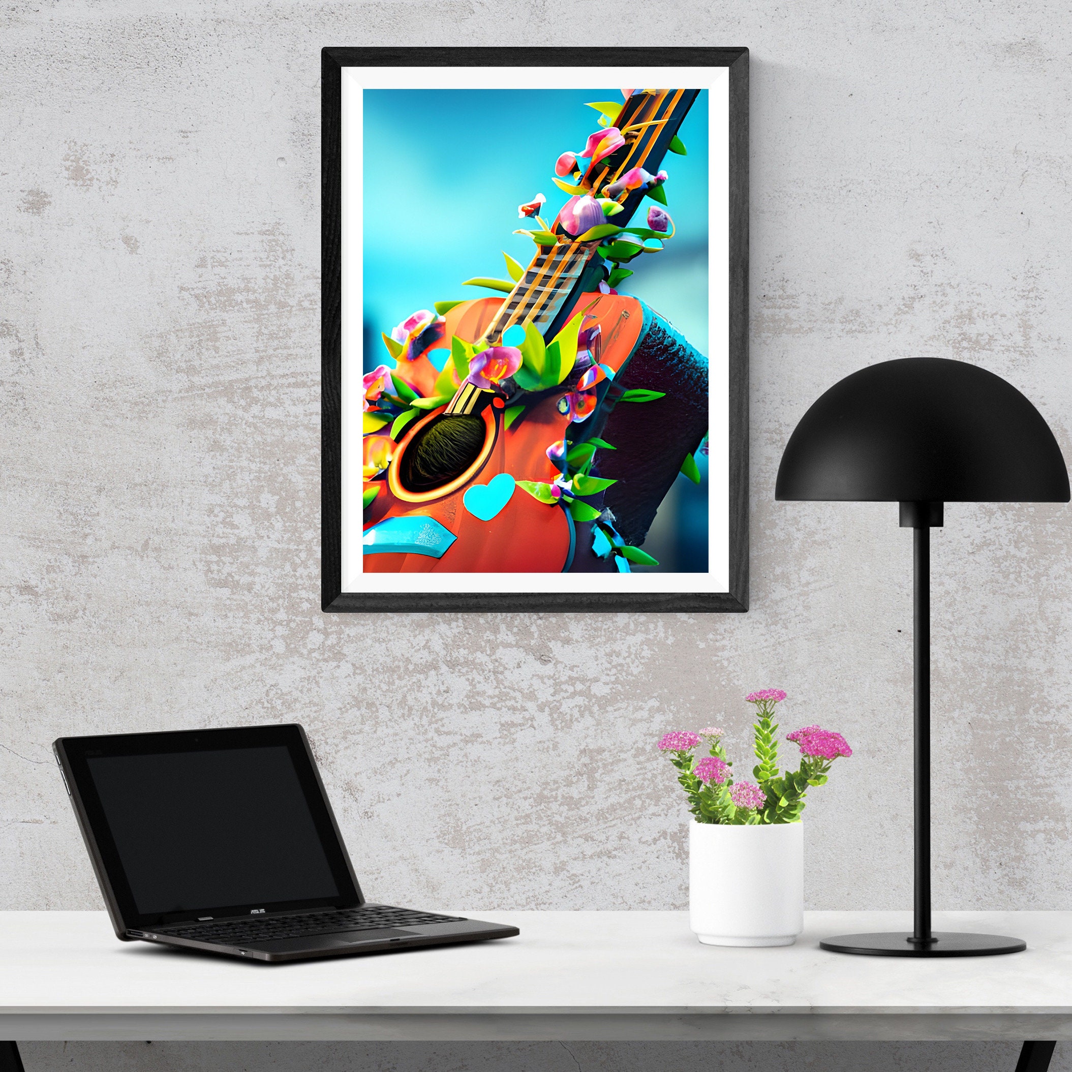 Spring Melody Poster, Colorful Flower Bloom Acoustic Guitar, Pop Art ...