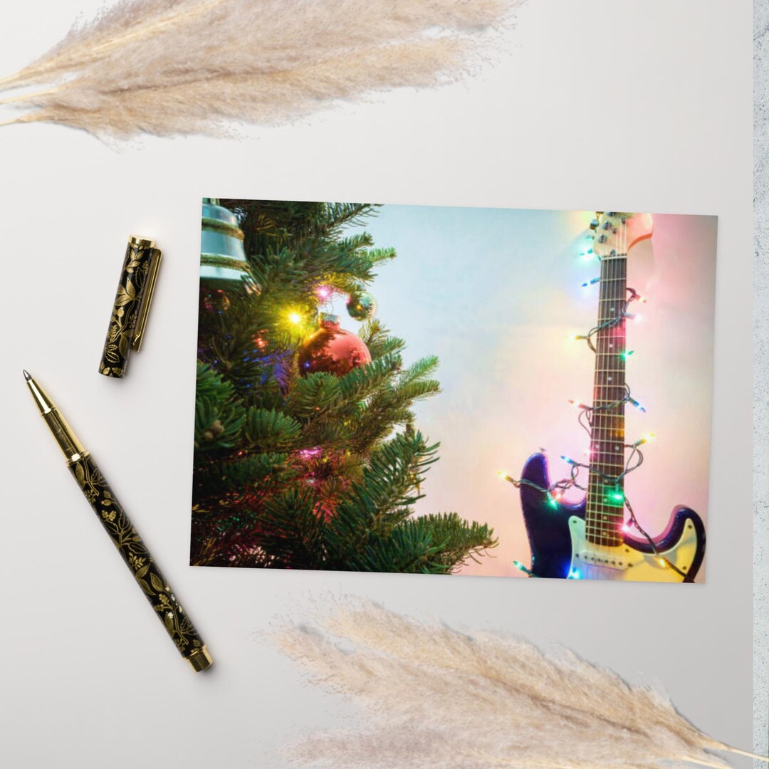 Rockin' Christmas Greetings Card, Rock N' Roll Christmas Tree Card ...