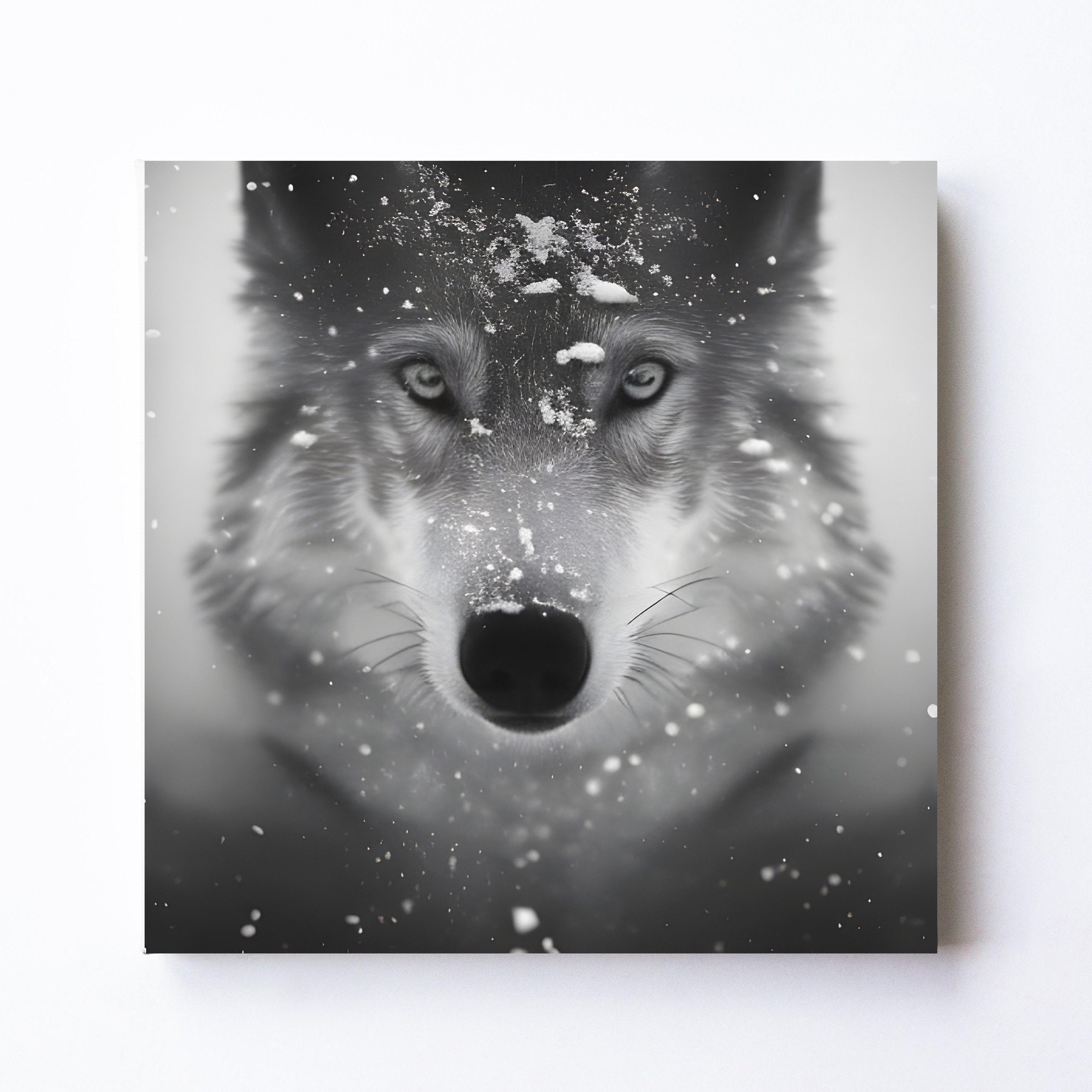 Snowy Wolf Poster, Grayscale Animal Art, White Wolf in Snow, Dramatic ...