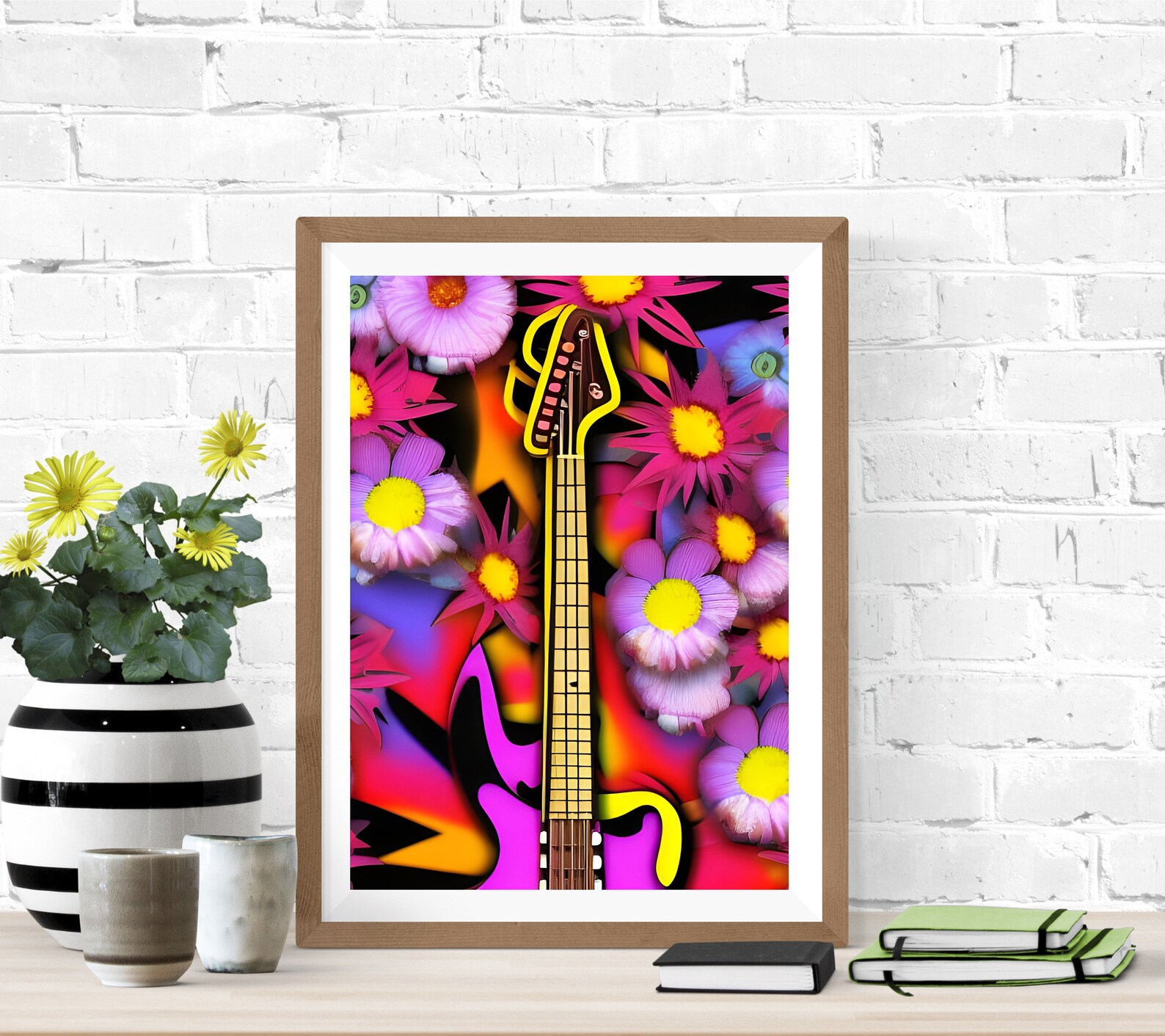 Rockin' Flower Power Poster, Music Room Wall Art, Rock N' Roll Music ...