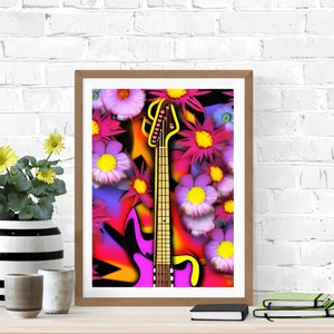 Rockin' Flower Power Poster, Music Room Wall Art, Rock N' Roll Music ...