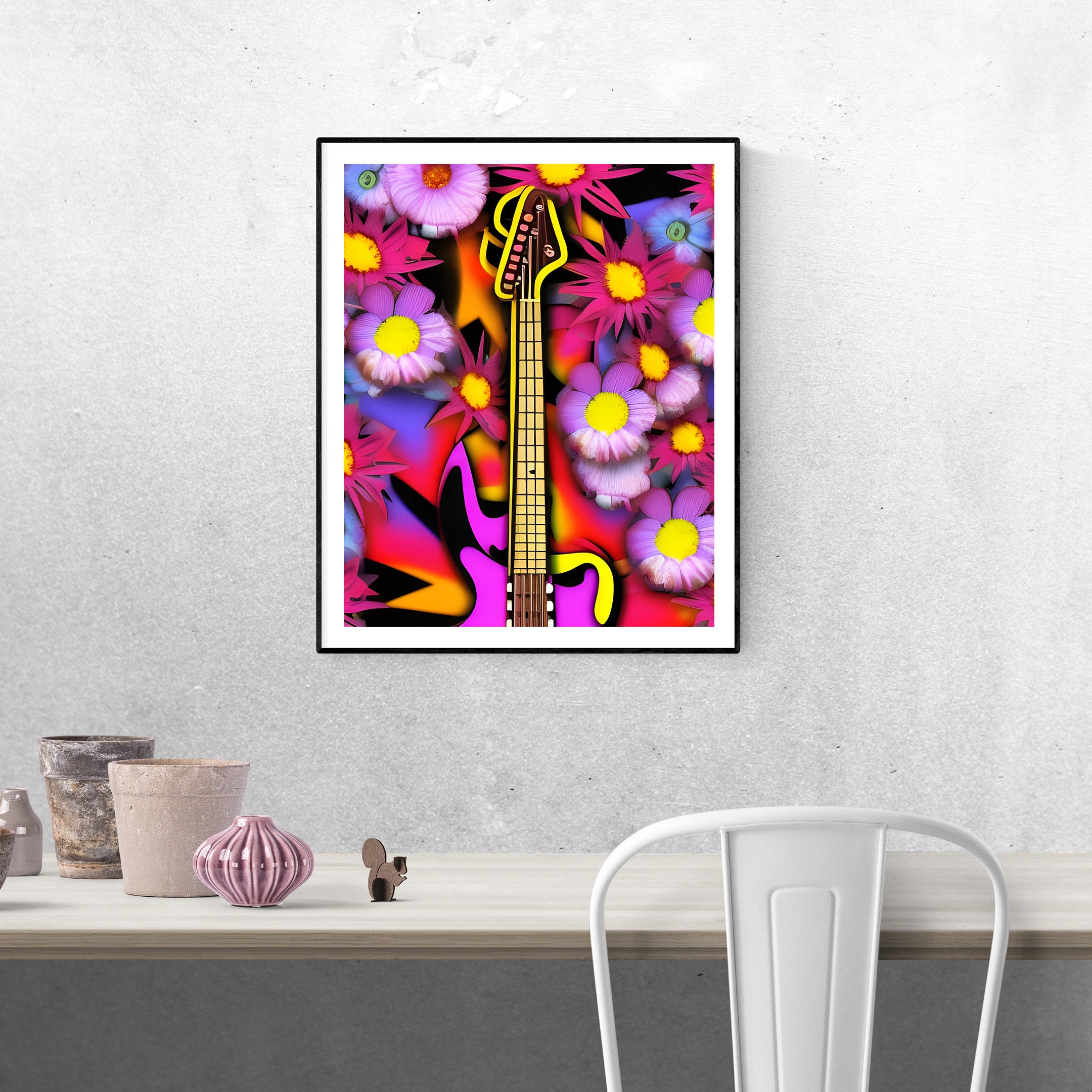 Rockin' Flower Power Poster, Music Room Wall Art, Rock N' Roll Music ...