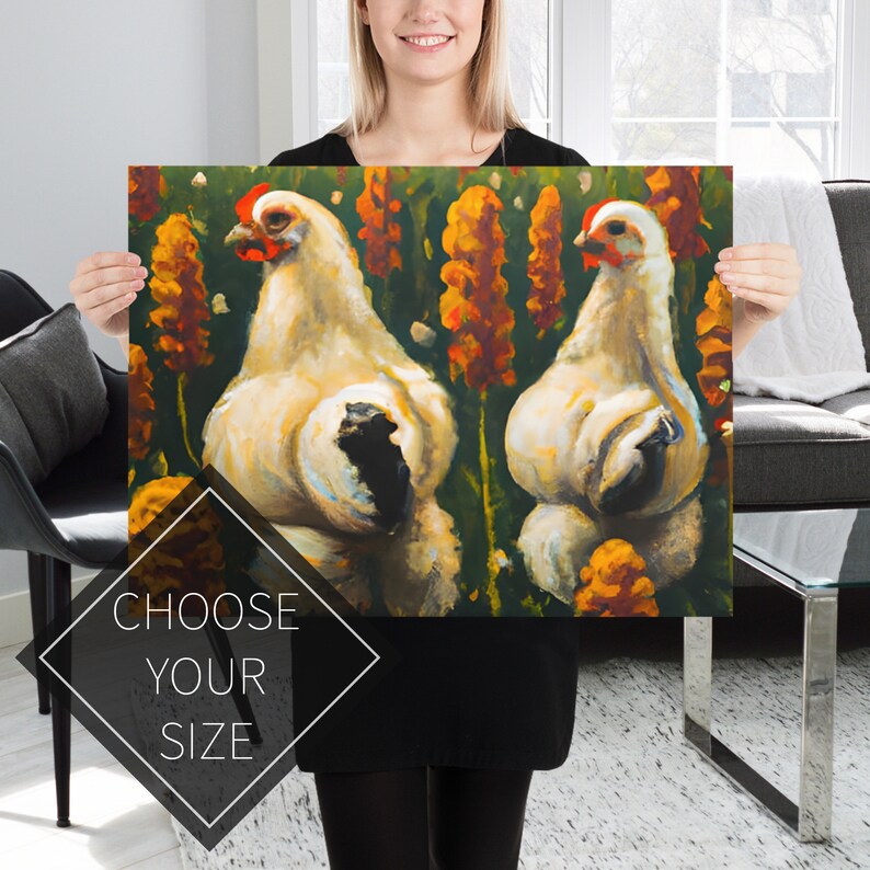 Snapdragon Chickens Poster, Painting Style Print, White Rooster & Hen ...