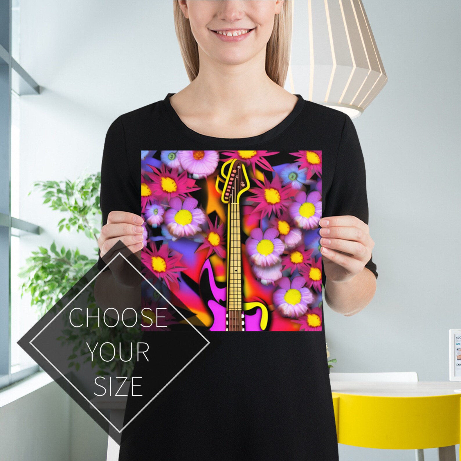 Rockin' Flower Power Poster, Music Room Wall Art, Rock N' Roll Music ...