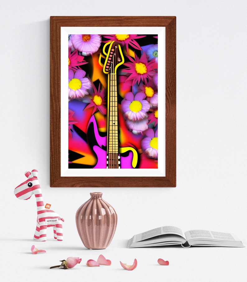 Rockin' Flower Power Poster, Music Room Wall Art, Rock N' Roll Music ...