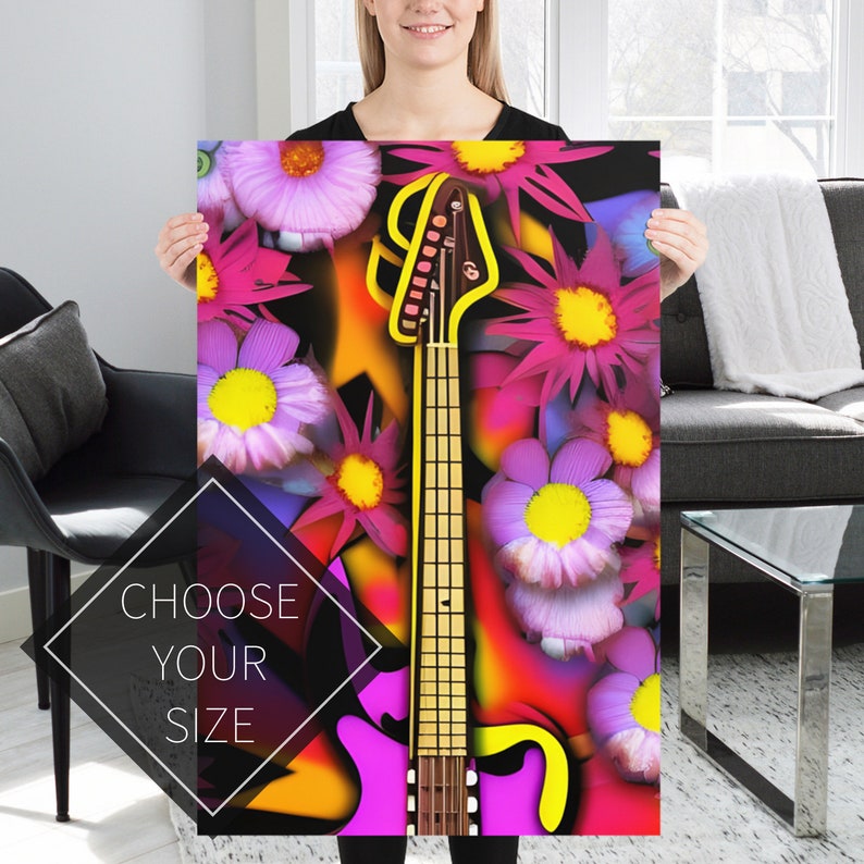 Rockin' Flower Power Poster, Music Room Wall Art, Rock N' Roll Music ...