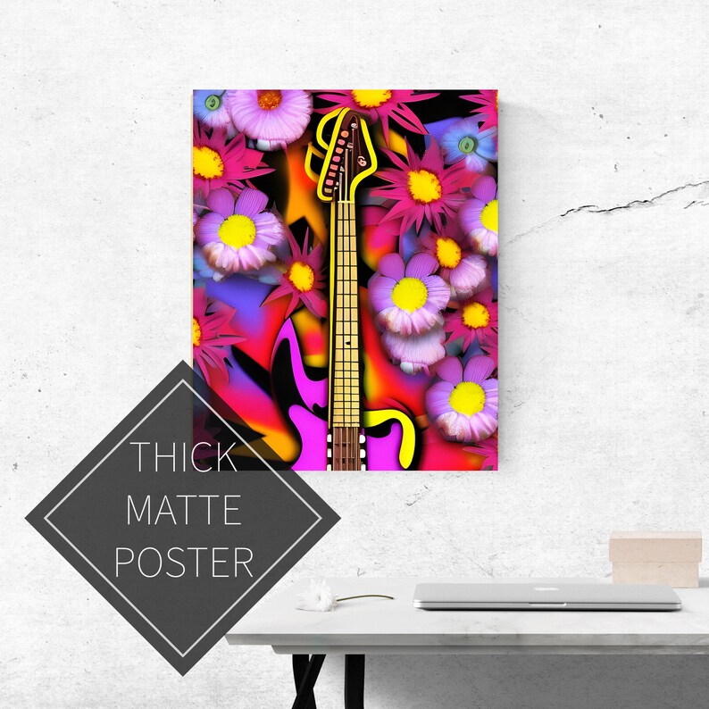 Rockin' Flower Power Poster, Music Room Wall Art, Rock N' Roll Music ...