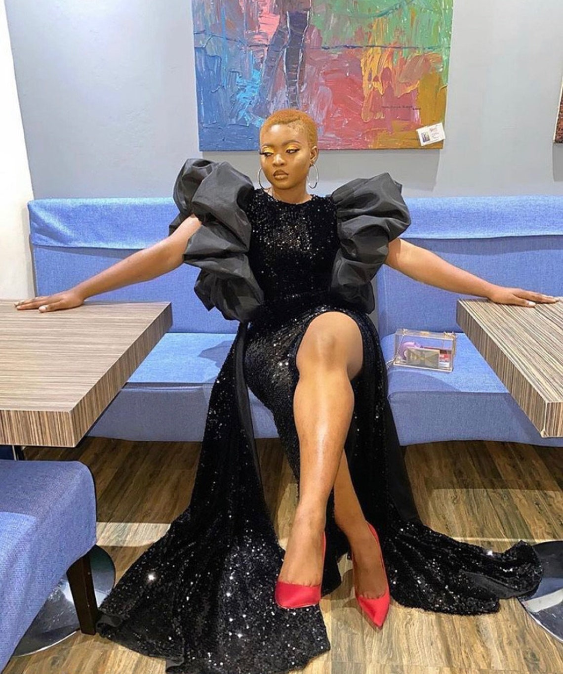 Black Sequin Body Con Long Dress / Wedding Party Gown / Pre - Etsy