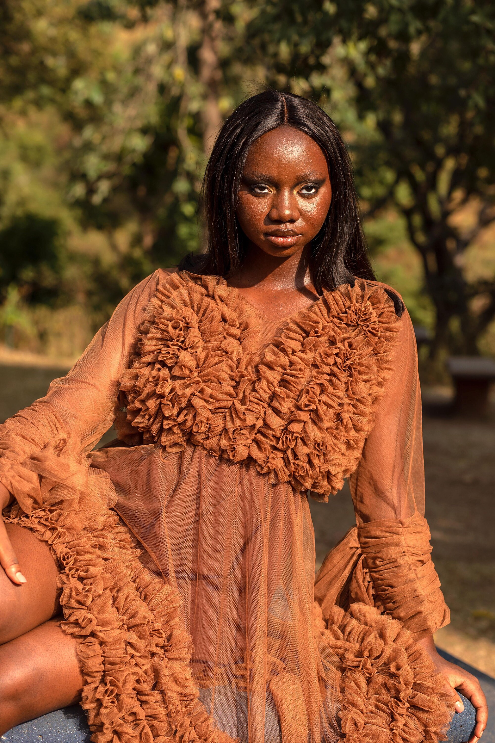 Brown Ruffled Tulle Dress - Etsy
