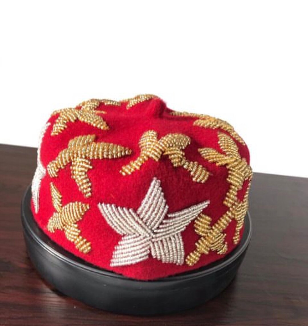 Hand Beaded African Mens Hat / Red Igbo Cap / Traditional Chieftaincy ...