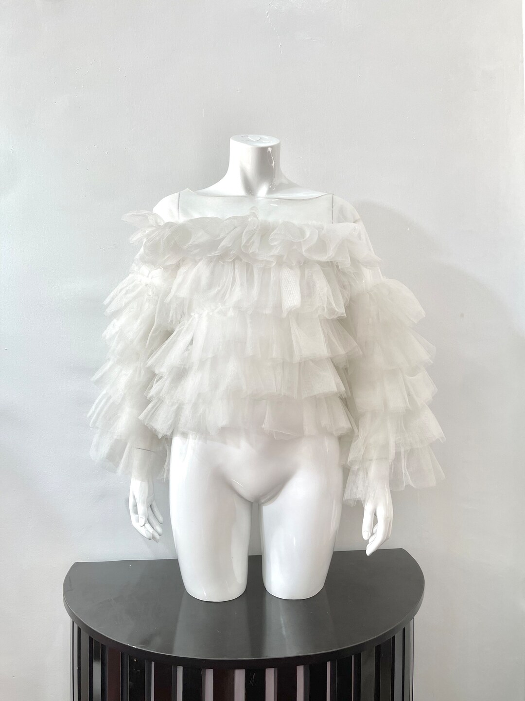 White Ruffled All Over Long Sleeve Design Top - Etsy