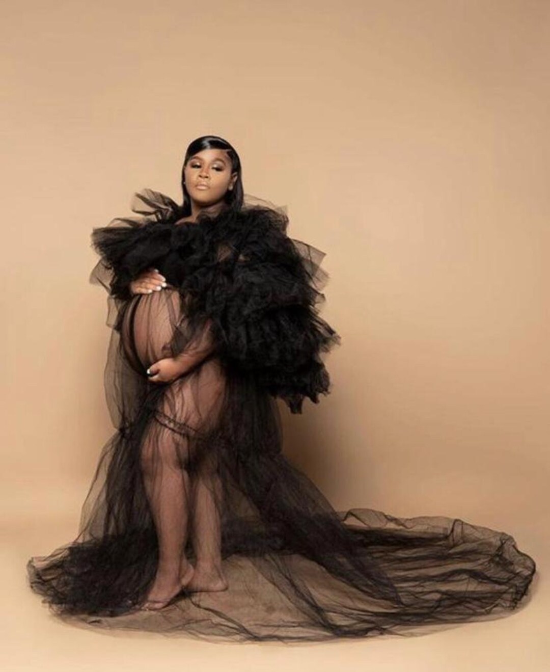 Deana Long Flowing Tulle Dress Ruffles Tulle Maternity Photoshoot Dress Flowing Gown - Etsy