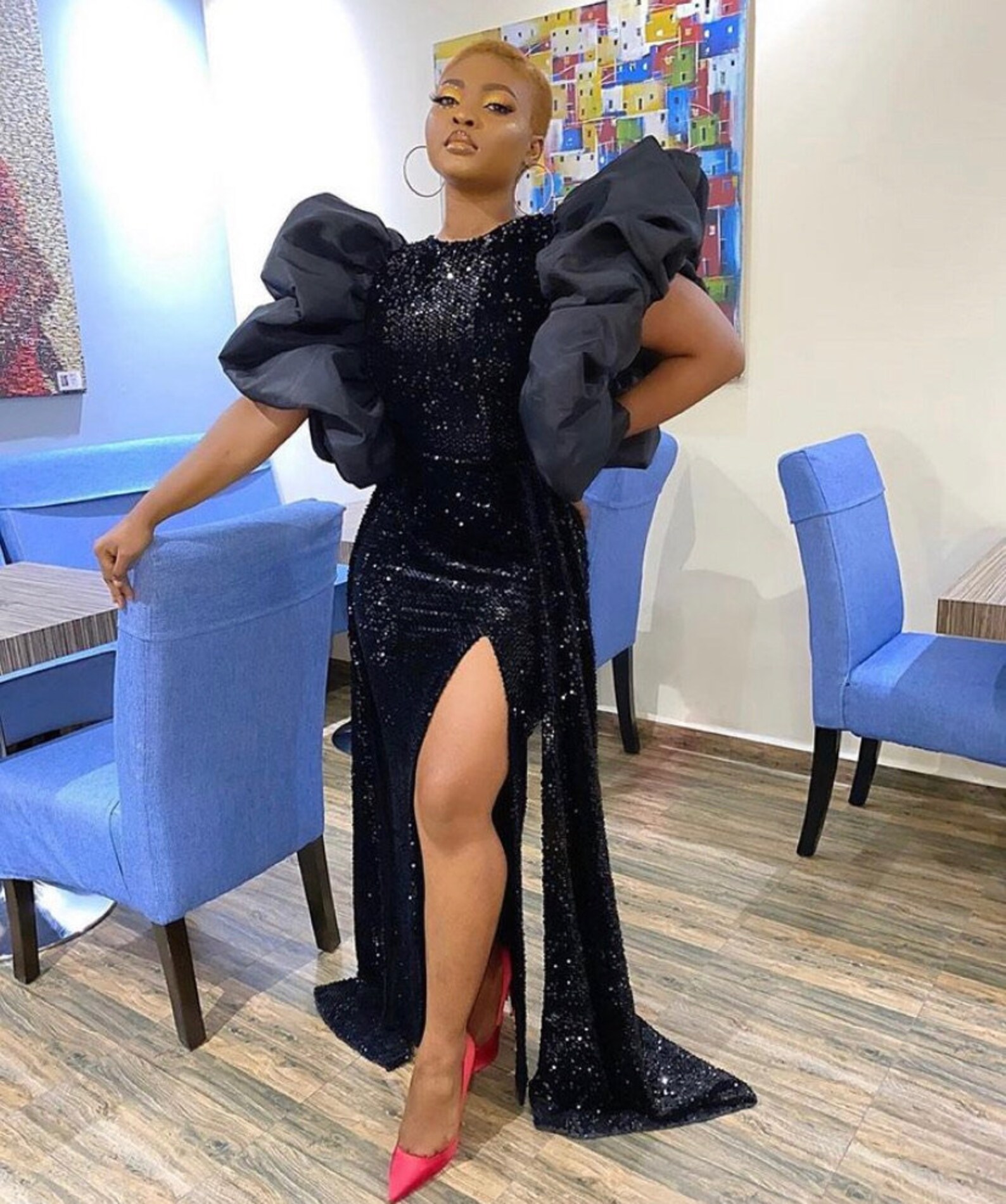 Black Sequin Body Con Long Dress / Wedding Party Gown / Pre - Etsy