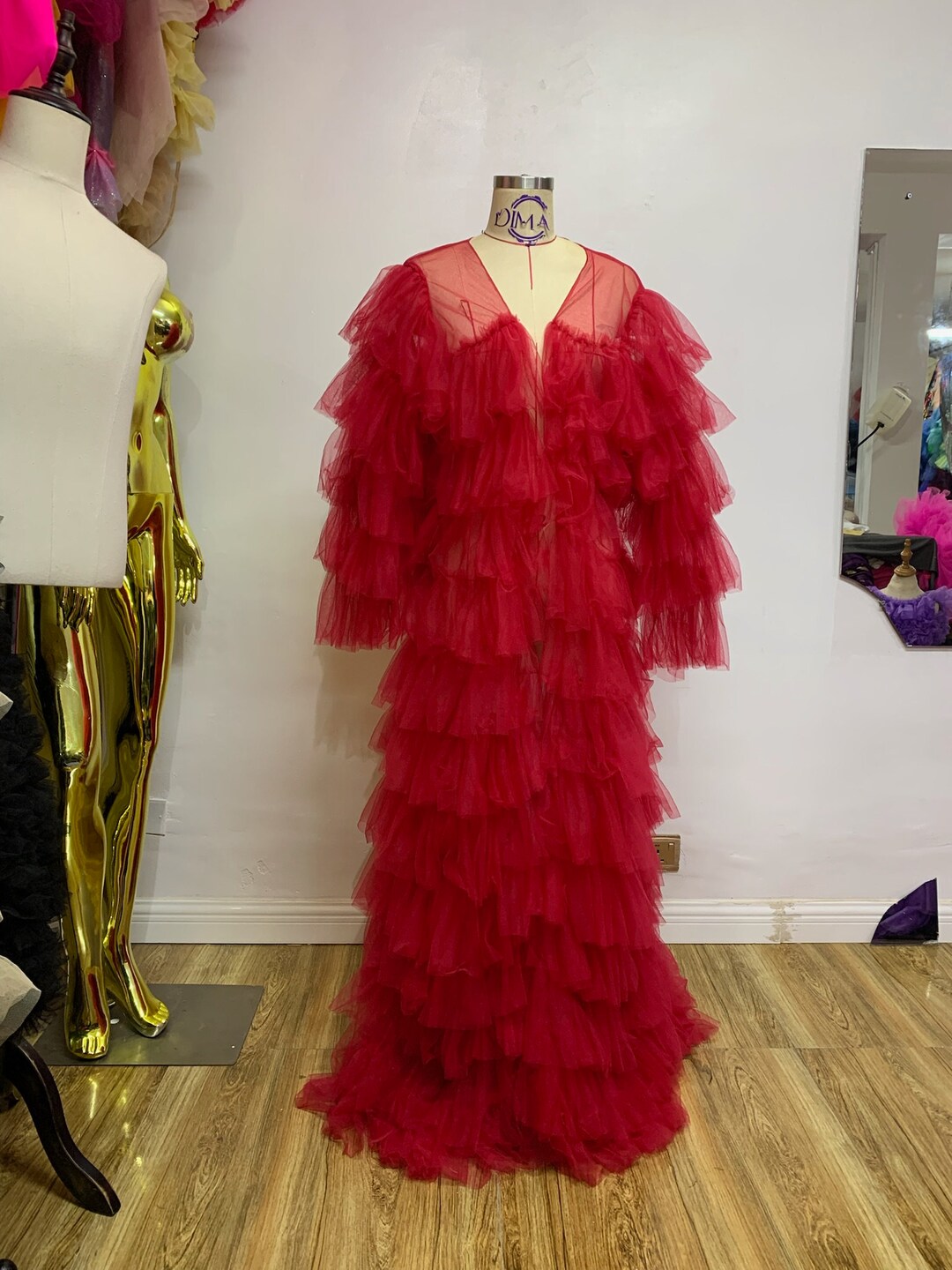 Red Tulle Jacket, Red Duster Coat, Ruffle After Dress, Tulle Robe - Etsy