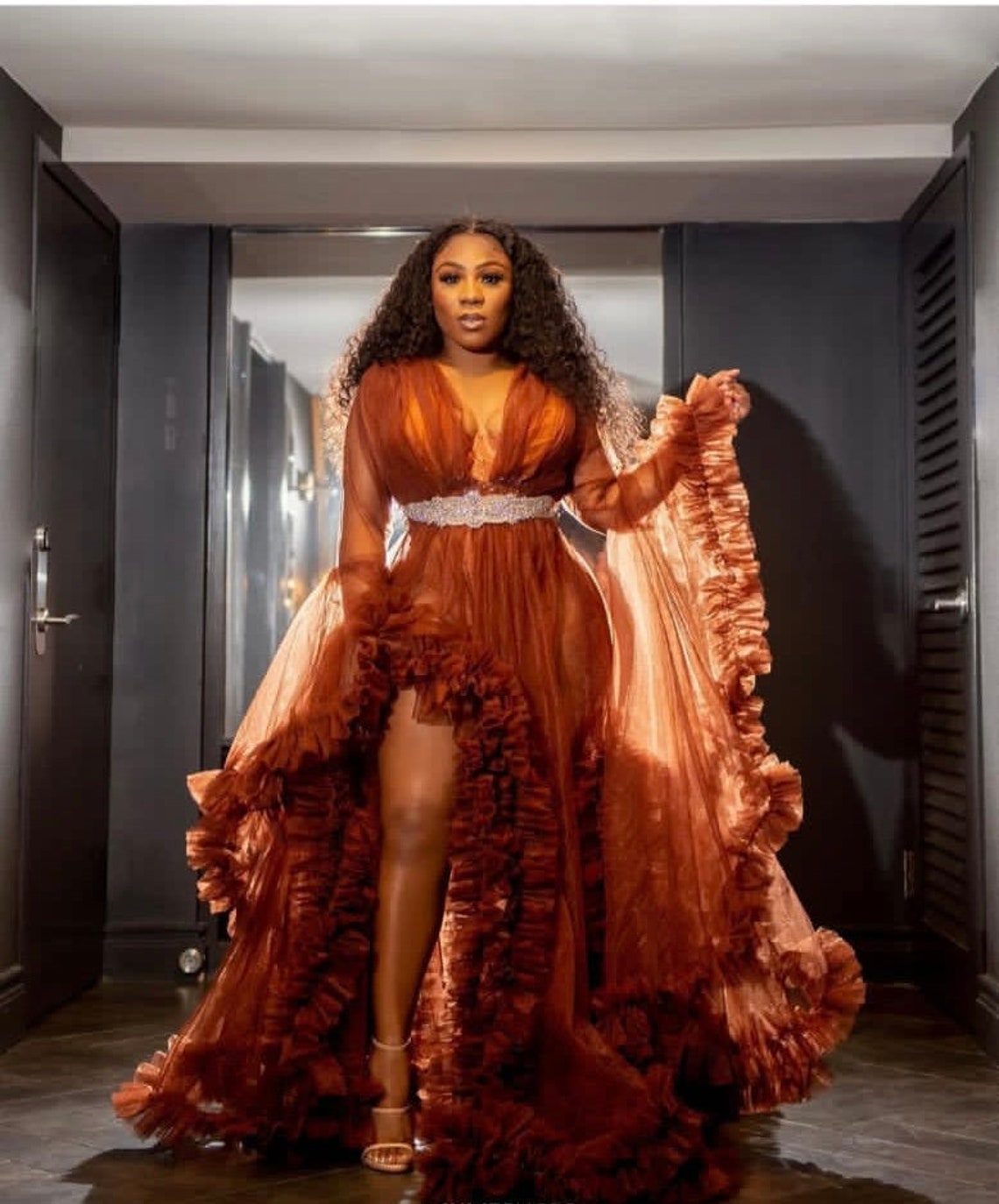 Rust Dressing Gown Long Flowing Tulle Dress Ruffles Tulle - Etsy