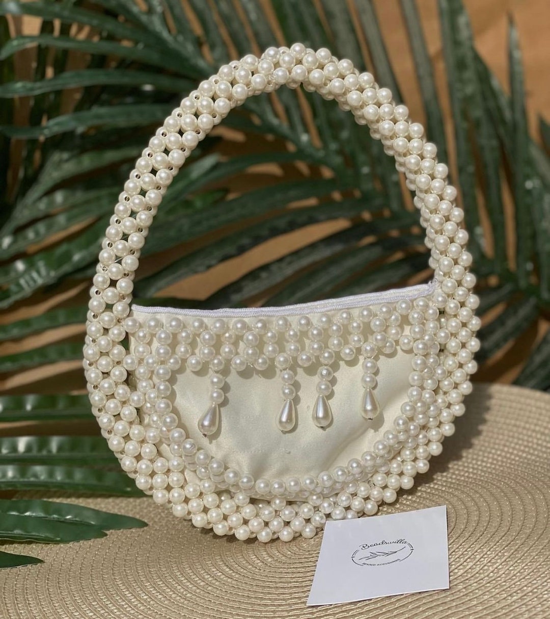 Pearl Beaded Bag, Pearl Wedding Handbag, Cream Beaded Bridal Purse ...