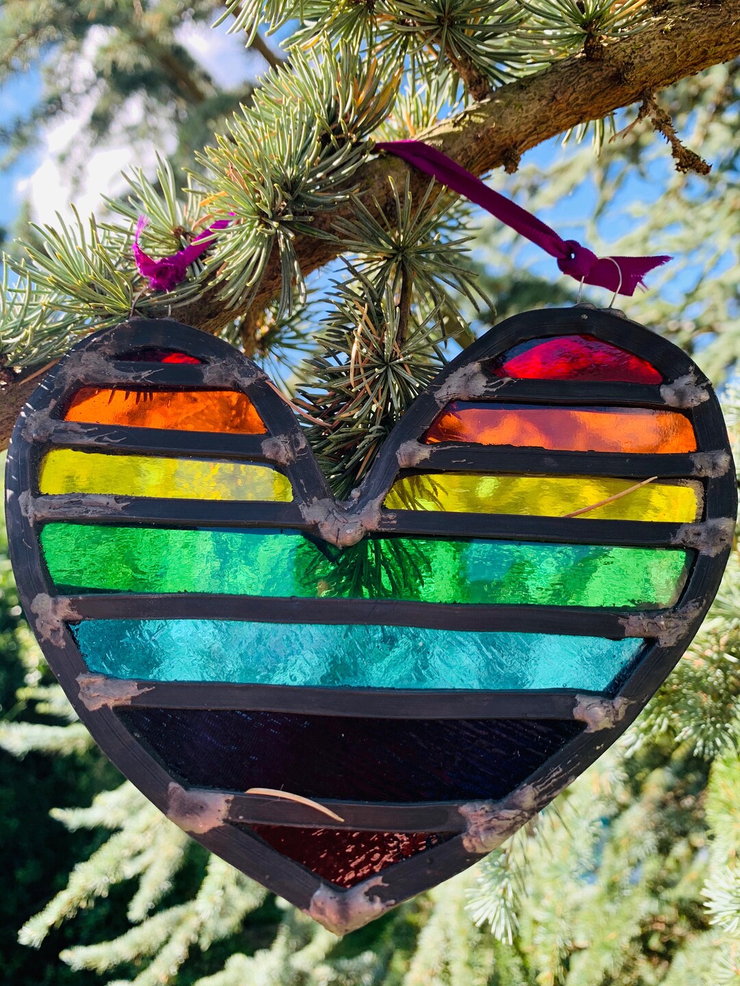 Traditional Stain Glass Window Hanger, Sun Catcher. Rainbow Heart - Etsy