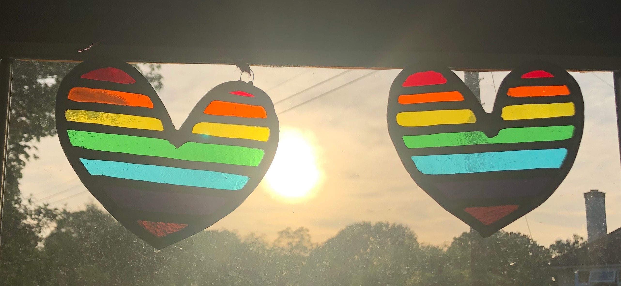Traditional Stain Glass Window Hanger, Sun Catcher. Rainbow Heart - Etsy