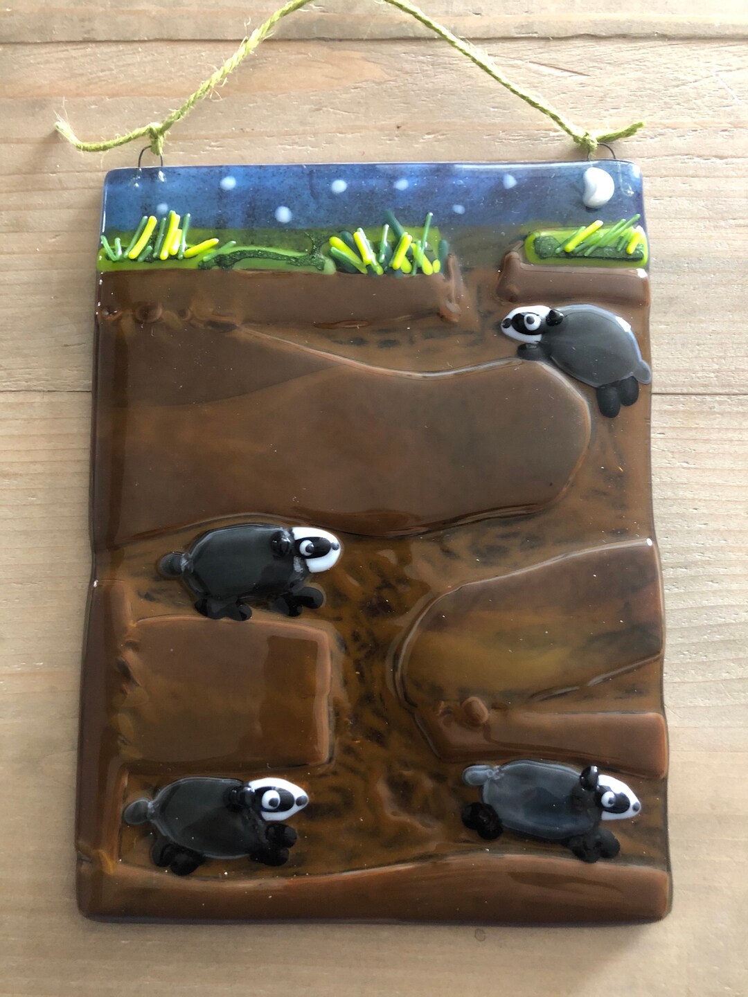 Badgers by Night, Fused Glass Badger Tunnel Wall Hanging - Etsy
