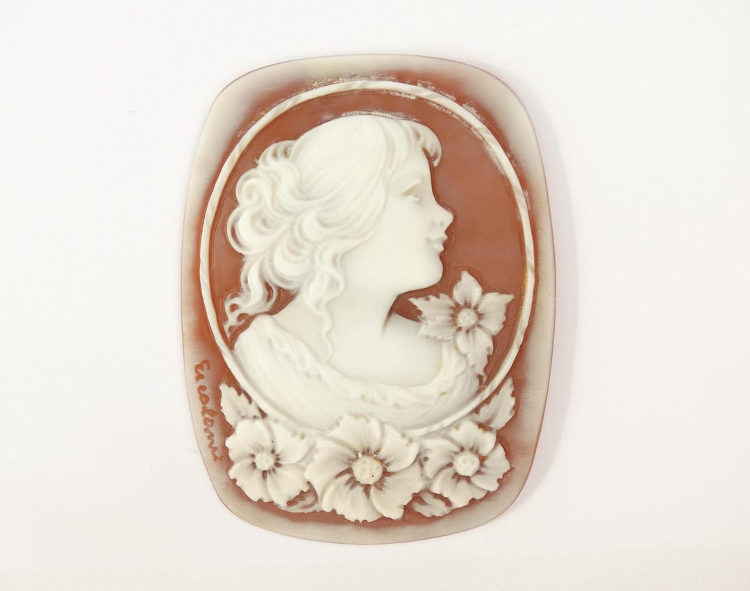 Antique Loose Shell Cameo Beautiful Lady With Flowers Natural Carving ...