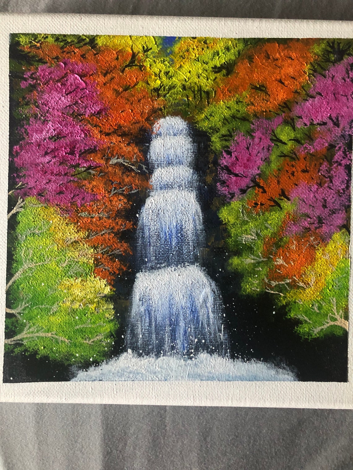 Waterfall Among the Trees Acrylic Painting - Etsy