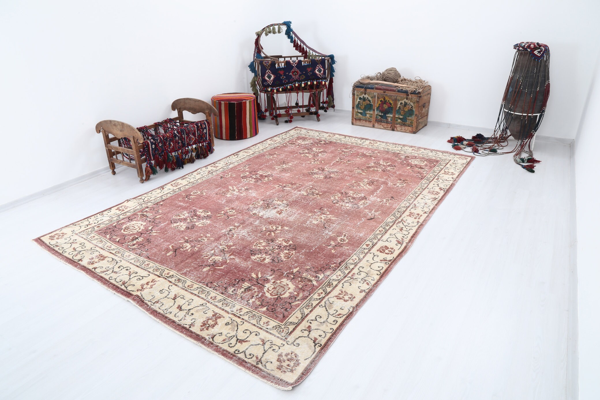 7x11 Oversize Vintage Rug Turkish Rug Red Beige Rug Muted | Etsy