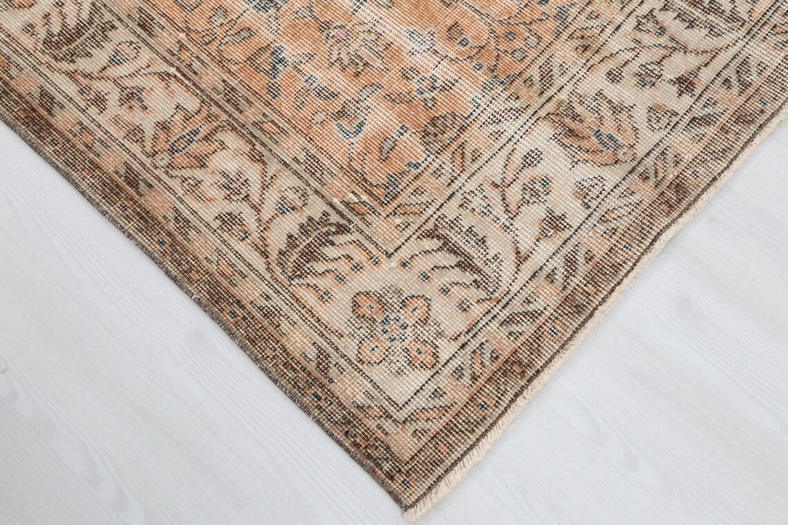 5x10 Area Rug Beige Border Blue Floral Orange Carpet Soft | Etsy