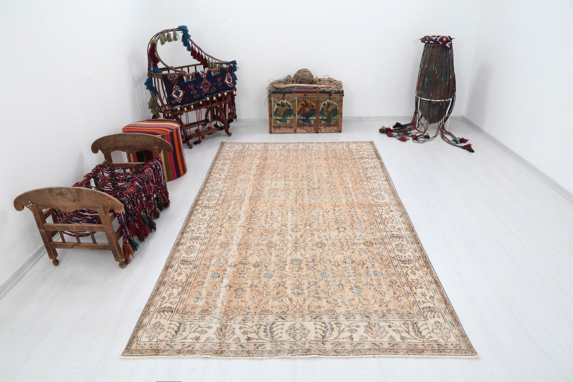 5x10 Area Rug Beige Border Blue Floral Orange Carpet Soft - Etsy