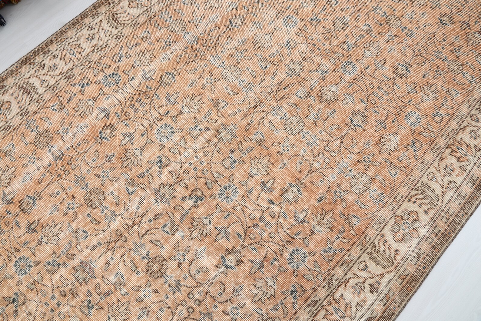 5x10 Area Rug Beige Border Blue Floral Orange Carpet Soft | Etsy