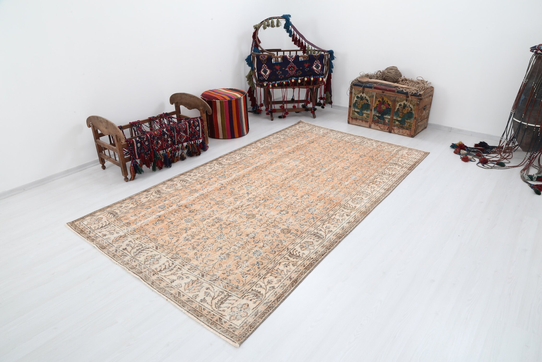 5x10 Area Rug Beige Border Blue Floral Orange Carpet Soft | Etsy