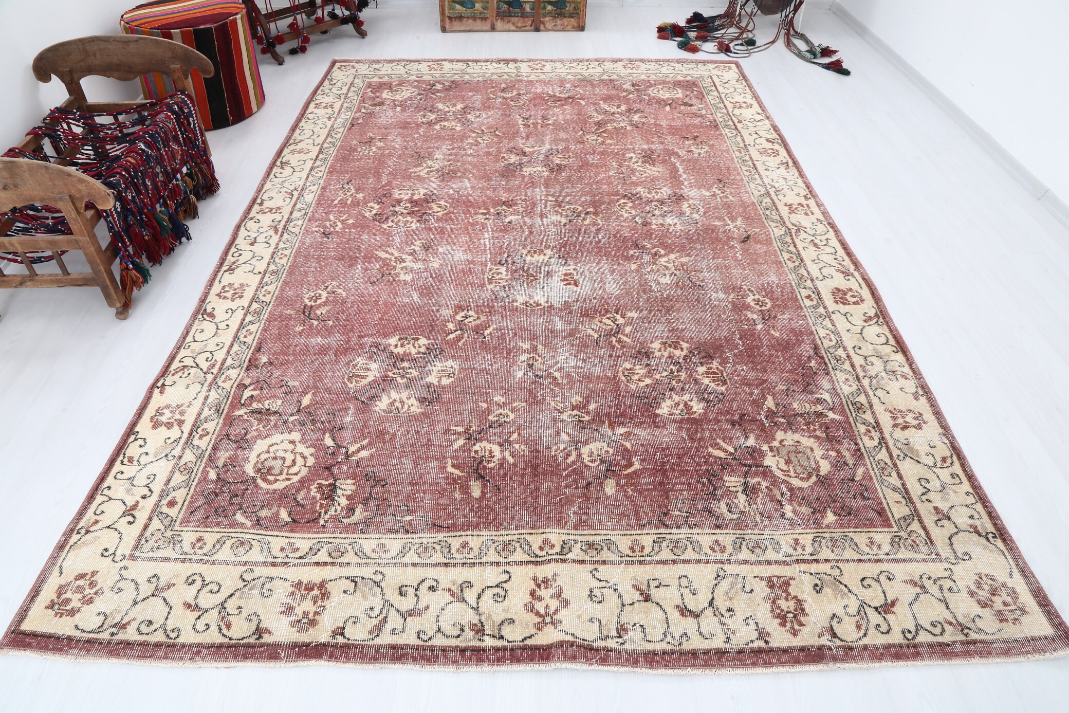 7x11 Oversize Vintage Rug Turkish Rug Red Beige Rug Muted | Etsy