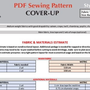 Instant Download - PDF Pattern - Easy to Sew - Women's COVER UP With ...