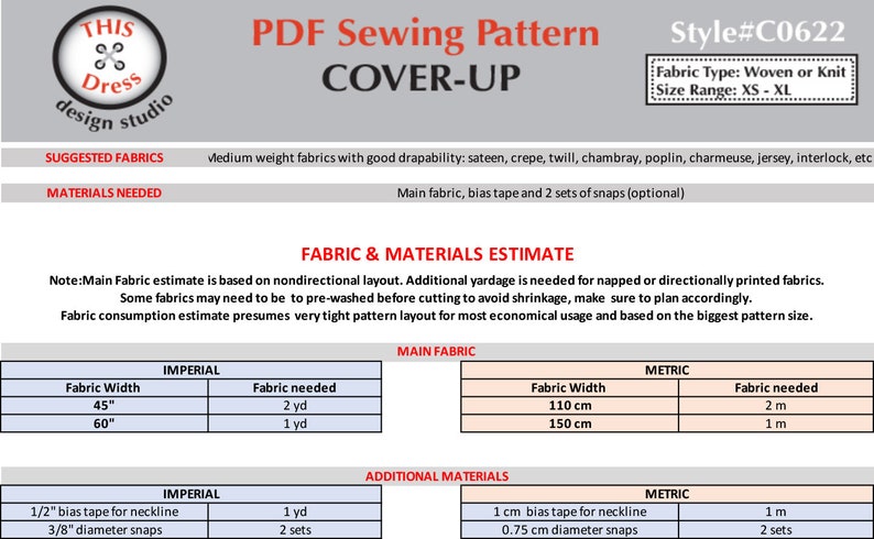Instant Download - PDF Pattern - Easy to Sew - Women's COVER UP With ...